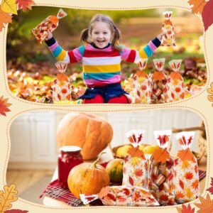 Gueevin 150 Set Fall Leaves Cellophane Treat Bags Goodie Candy Bag Bulk Cookie Bags Cello Bags with Twist Ties Gift Cards Party Favors Bags for Party Supplies