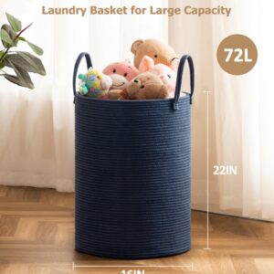 Laundry Basket, 72L Woven Laundry Hamper, Baby Nursery Hamper for Toys, Blanket Basket for Living Room, Clothes Hamper for Bedroom&Baby Room, Blue