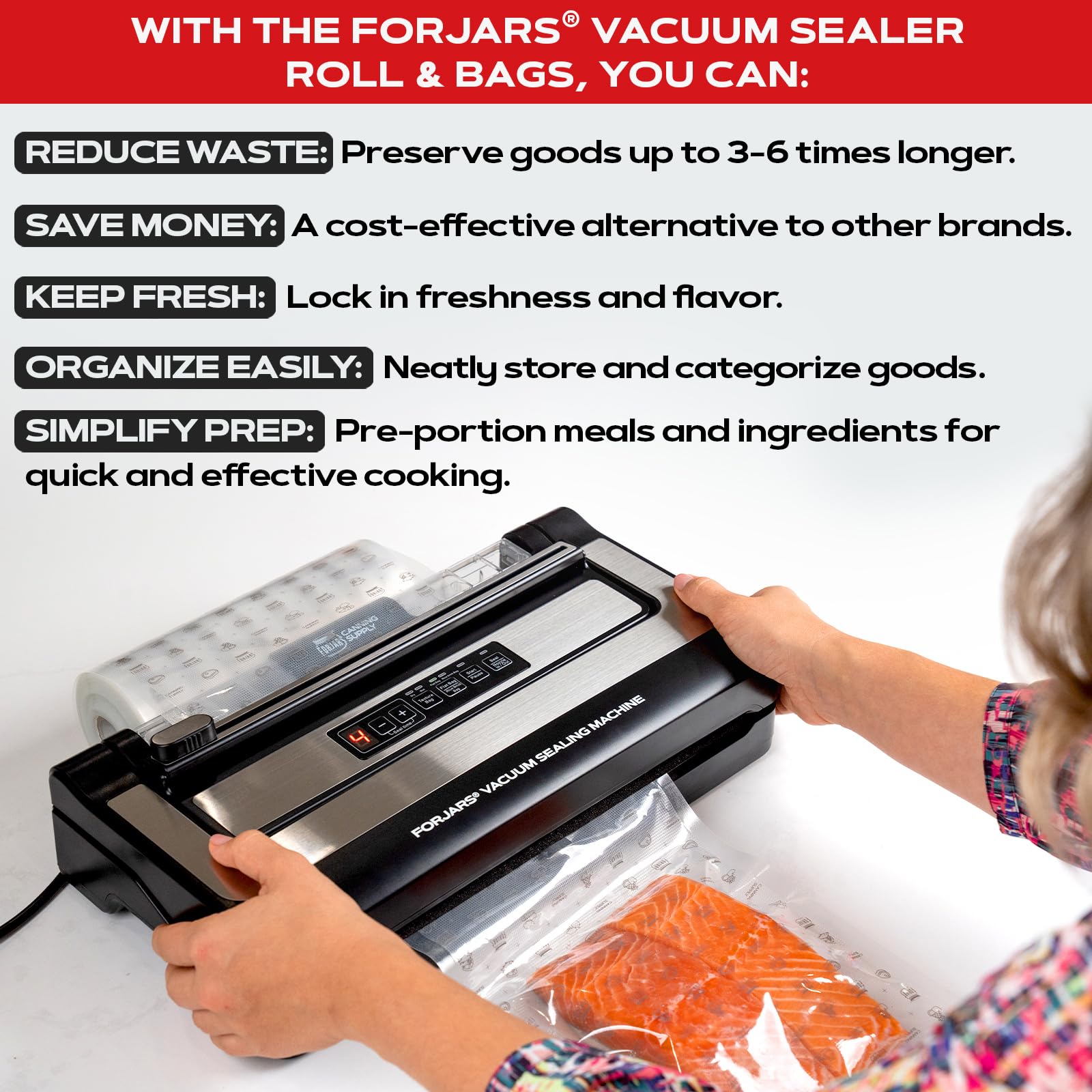 FORJARS Vacuum Sealer Bags For Food Storage - Method Sous Vide Cooking - Pack of 100 count Pre-Cut Size Bags, Perfect for Food Storage and Cooking - Ideal for Home and Commercial Use (11x16 (100pcs))