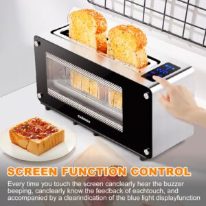 CUSIMAX Toaster 2 Slice,Toaster Long Slot with Clear View Glass Window,One Touch Digital Control Presets with Automatic Lifting,Slide-out Glass Panel and Easy Clean Up Crumb Tray,Black Toaster