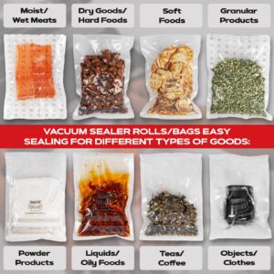 FORJARS Vacuum Sealer Bags Rolls Airtight Food Storage and Method Sous Vide Cooking - Perfect for Food Storage and Cooking - Ideal for Home and Commercial Use (11INx50FT)