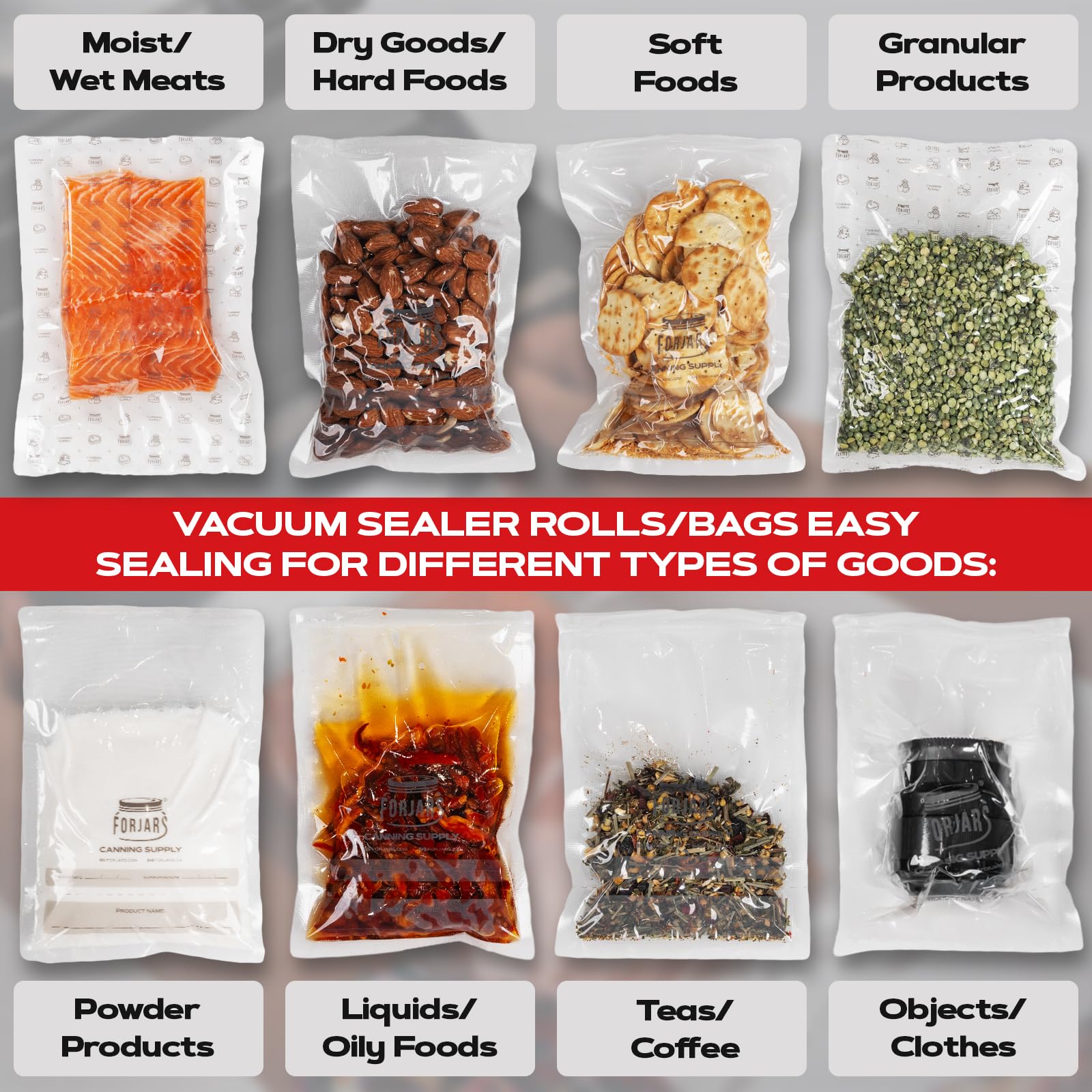 FORJARS Vacuum Sealer Bags Rolls Airtight Food Storage and Method Sous Vide Cooking - Perfect for Food Storage and Cooking - Ideal for Home and Commercial Use (11INx50FT)