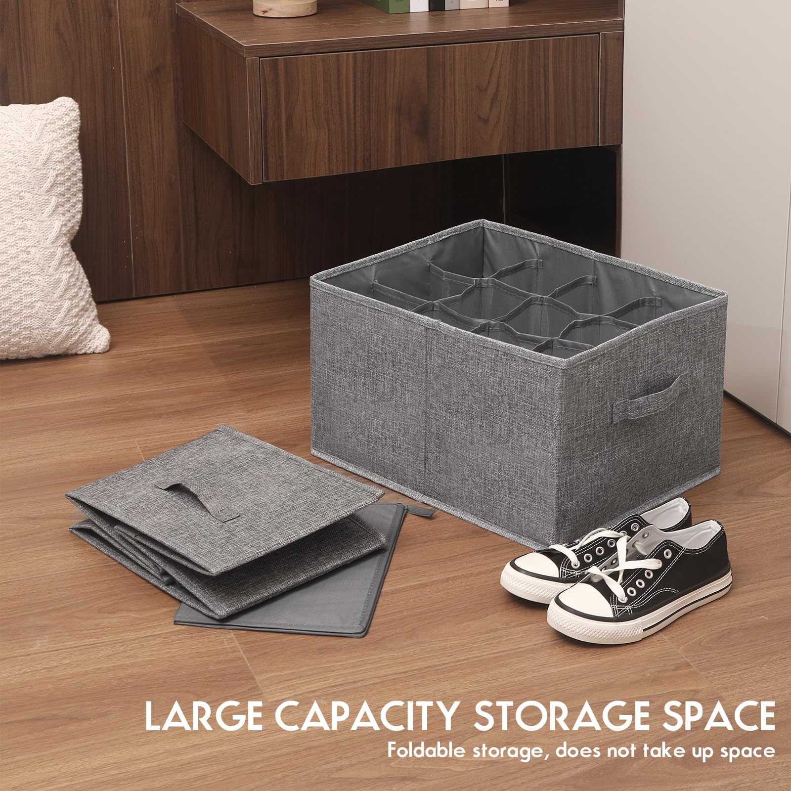 YWPXSN 2 Pack Shoe Organizer for Closet - Fits up to 24 Pairs, Fabric Shoe Storage Bins, Cube Storage Cabinet Foldable Shoes Container with Reinforced Handles (Dark Grey, 16.5"x12.6"x9.5")