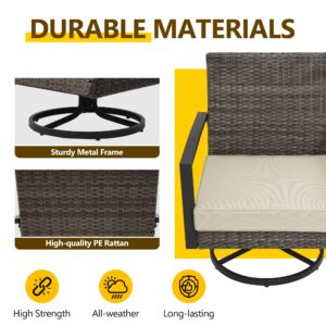 RoyalCraft Patio Swivel Dining Chairs with 360-Degree Rotating, All Weather Rattan Chairs with Water-Resistant Cushions & Metal Frame, Modern Outdoor Rocking Chair for Porch, Bistro, Balcony, Beige