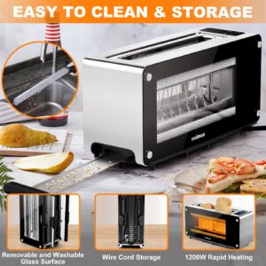 CUSIMAX Toaster 2 Slice,Toaster Long Slot with Clear View Glass Window,One Touch Digital Control Presets with Automatic Lifting,Slide-out Glass Panel and Easy Clean Up Crumb Tray,Black Toaster