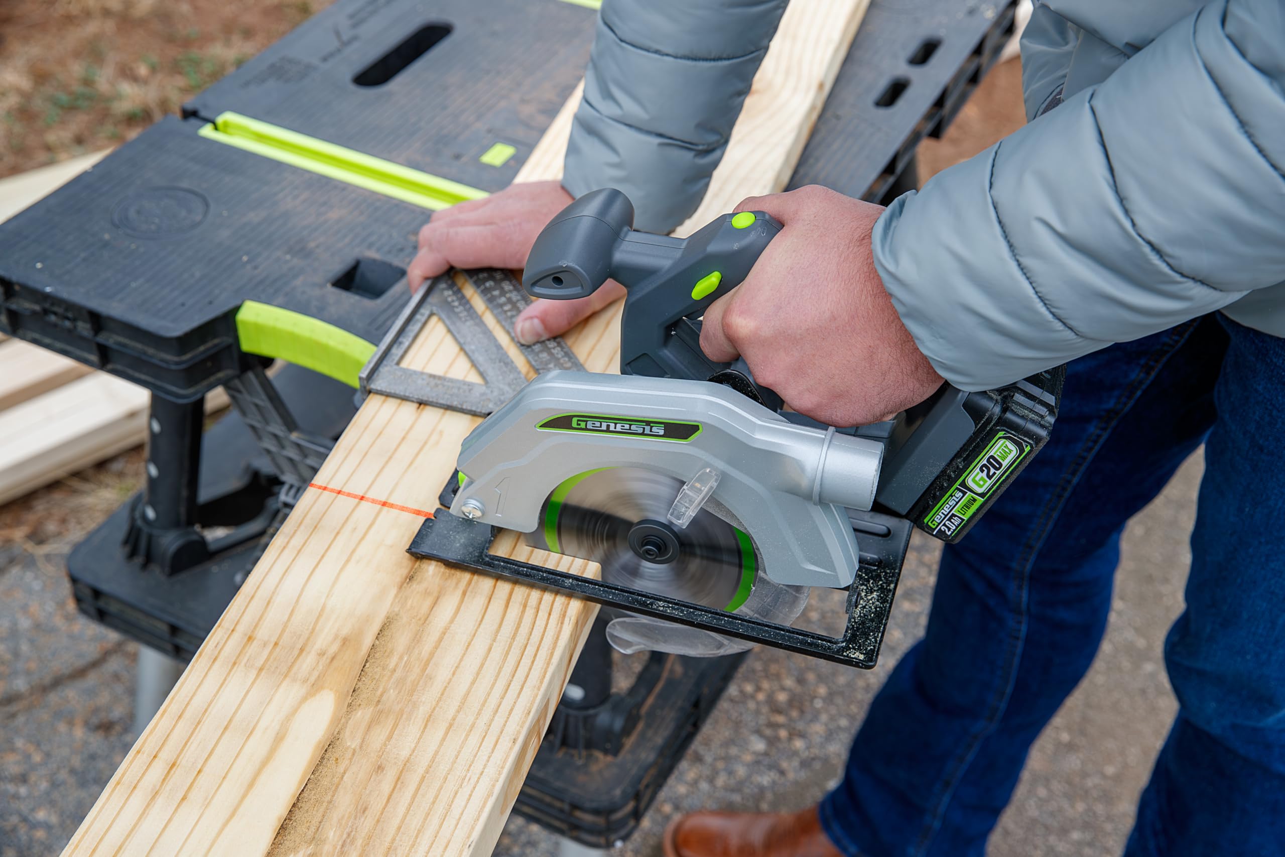 Genesis G20MAX 20V Cordless Circular Saw 6-1/2 inch with Laser & LED Light, Includes 24TCT thin-kerf blade, 2.0Ah Battery and Charger, 2 Year Warranty (GLCS2065B)