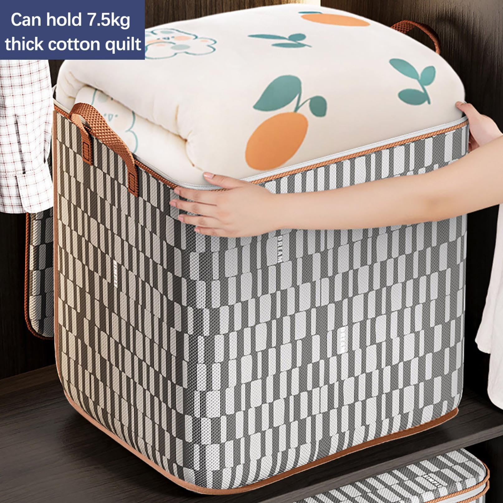 Generic Clothes Storage Bag with Lids Non-woven Zipper Storage Bag Moving Quilt Storage Basket Travel Large-capacity Clothing Storage Bag for Pillows Blankets Storage (Large)