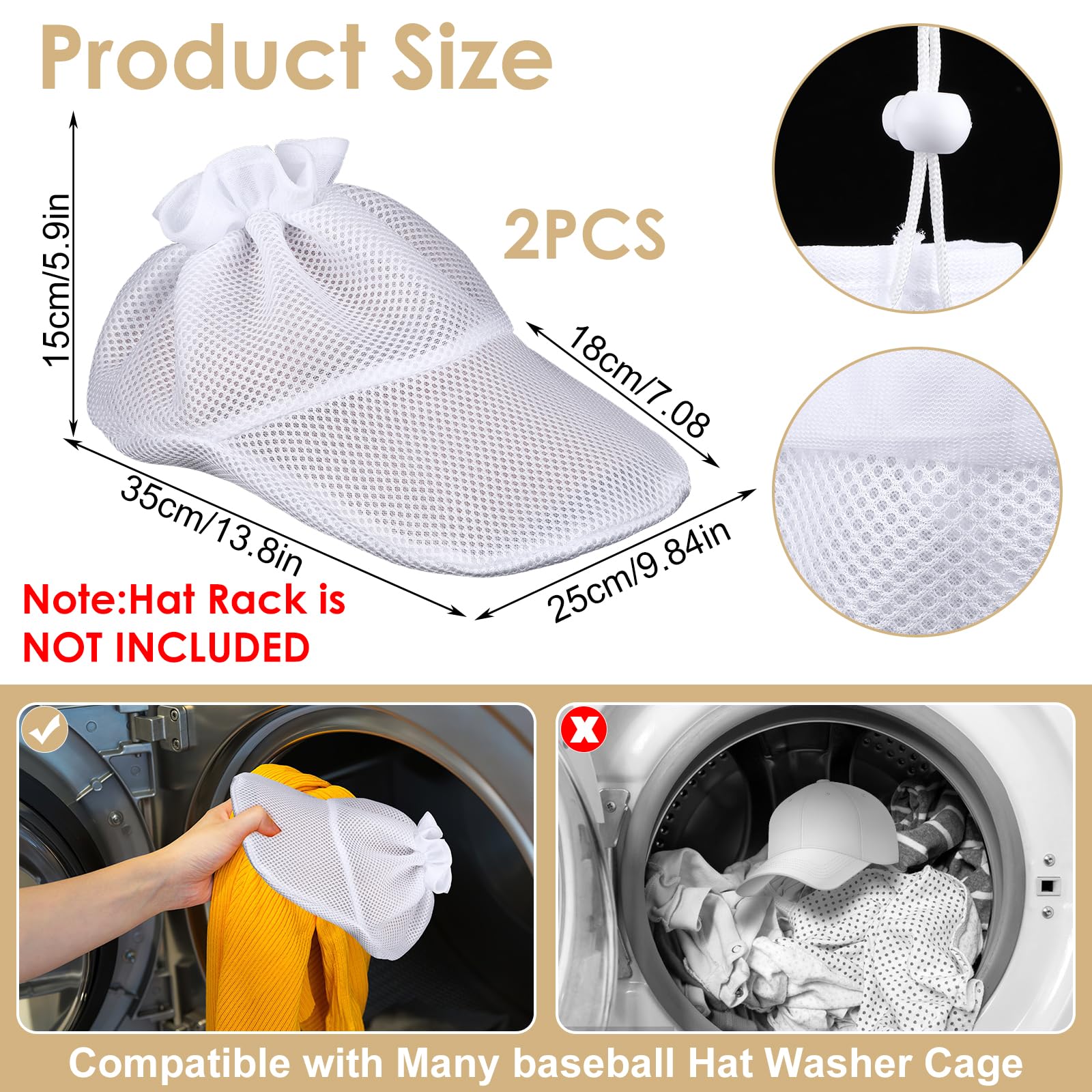 Giantree 2 Pcs Baseball Hat Washer Cage for Washing Machine, Hat Cleaner for Baseball Caps with Drawstring Hat Washer Mesh Bags Hat Rack Protector Organizer for Adult Kids Flat and Curved Hats