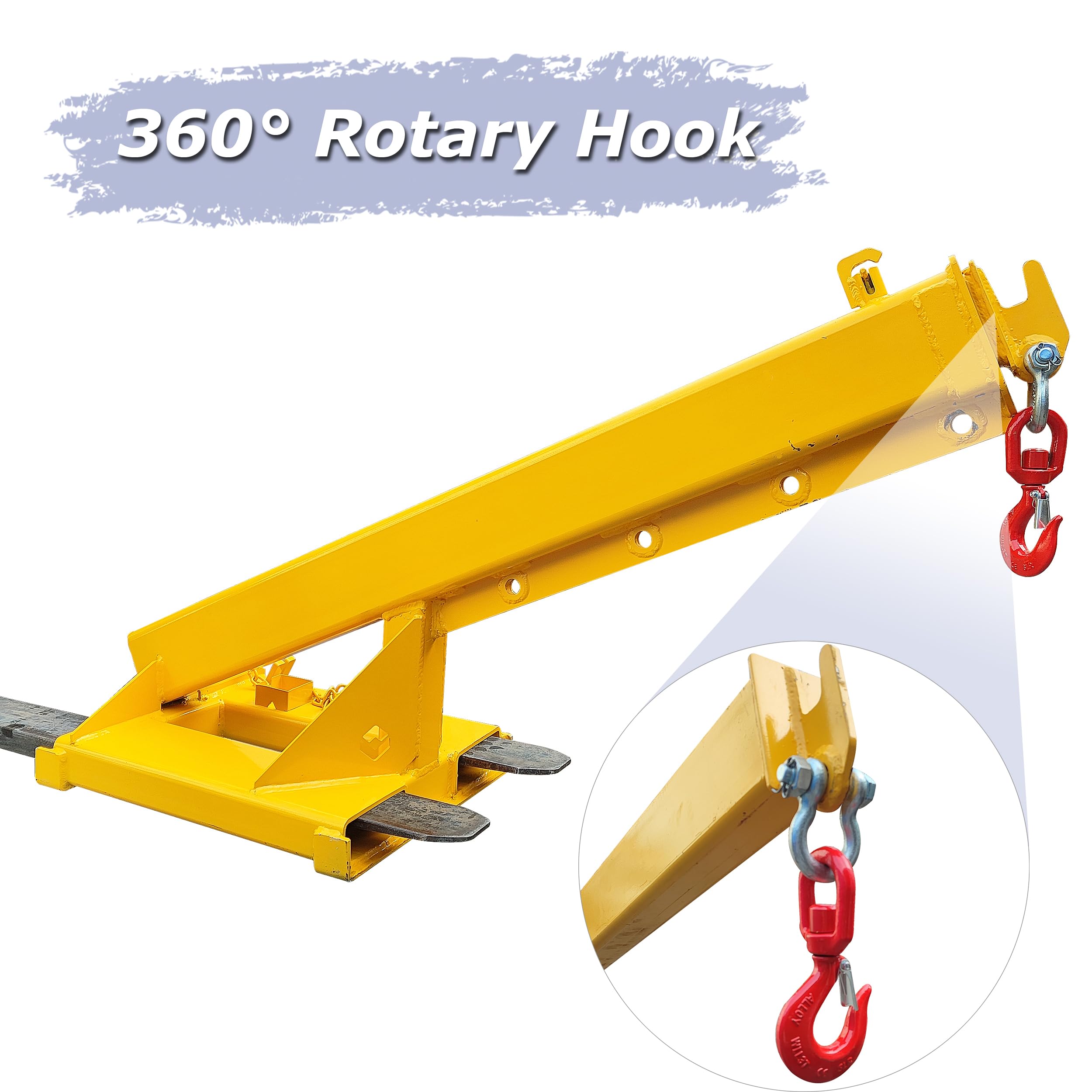 INTSUPERMAI Adjustable Forklift Jib Boom Crane, 6600LB/3T Forklift Mobile Crane, Forklift Crane Attachment with Truss Hoist Jib Boom Hook, 63-98 in Forklift Telescopic Arm