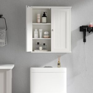 Shintenchi Bathroom Wall Cabinet, Space Saving Medicine Cabinet, Over The Toilet Storage with 2 Door & 3-Tier Storage Space, White