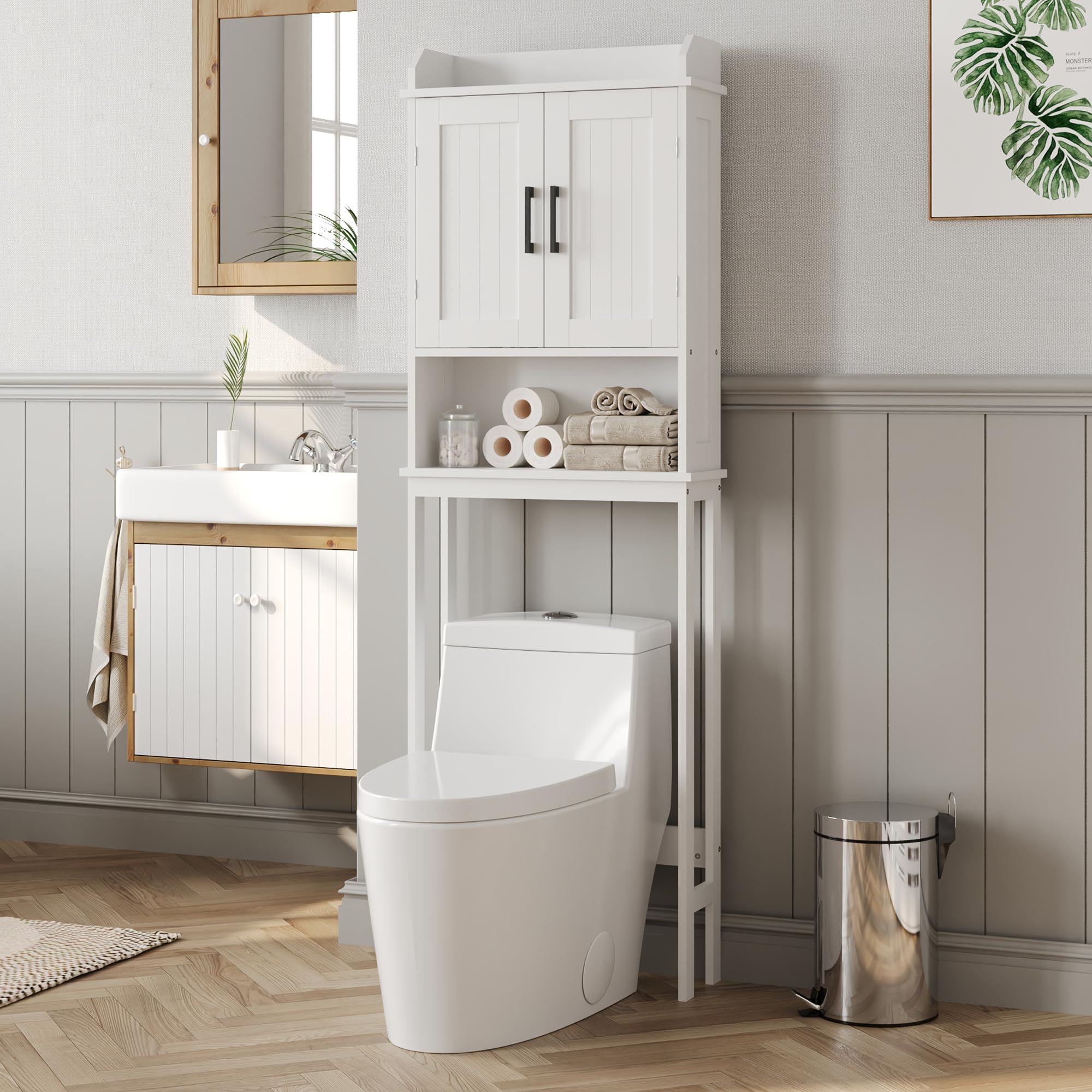 Deer Valley White Over The Toilet Storage Cabinet, Bathroom Storage Cabinet Organizer, Bathroom Shelf Over Toilet, DV-1BS0202