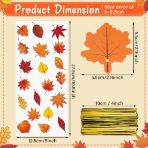 Gueevin 150 Set Fall Leaves Cellophane Treat Bags Goodie Candy Bag Bulk Cookie Bags Cello Bags with Twist Ties Gift Cards Party Favors Bags for Party Supplies