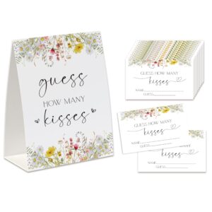 how many kisses bridal shower game, guess how many game (1 standing sign + 50 guess cards), wildflowers guessing cards, guess how many baby shower game-gk04