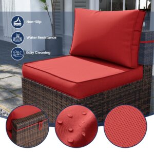 UDPATIO Patio Furniture Sets with Fire Pit Table, Modular Rattan Outdoor Conversation Patio Sectional Furniture Sofa Set for Backyard, Deck w/Coffee Table, 8PC Brown/Red (Include Sofa Cover)