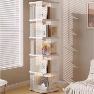 zxfwrjdj rotating bookshelf tower, 360 display spinning bookshelf,small corner bookshelf for small space,suitable for bedrooms, living looms, offices, and study rooms (white，5 tier, 14x14x66