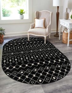 unique loom tribal trellis collection area rug - alaoui (4' x 6' oval black and white)