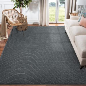 GarveeHome Modern Abstract Area Rug 8x10 Large Living Room Rug Non Slip Stain Resistant Indoor Throw Carpet Geometric Wave Floor Cover Contemporary Rug Boho Accent Rug for Bedroom, Grey