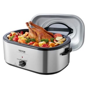 vevor electric roaster oven, 26 qt turkey roaster oven with self-basting lid, 1450w roaster oven with defrost & warm function, adjustable temperature, removable pan & rack, fits turkeys up to 30lbs