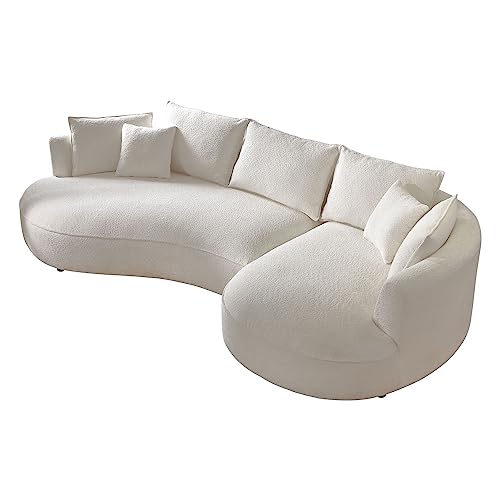 Left-Facing Cloud Curved Sofa Boucle Sectional Couch with Extra Wide Chaise Lounge and Pillows, Luxury Minimalist L-Shaped Leisure Sofá, 6-Seat Oversized Sofa&Couches for Living Room Apartment