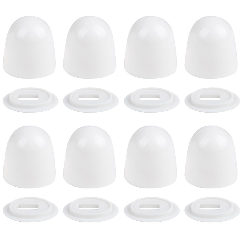 RecDec 8 Pack Toilet Bolt Covers Cap White Plastic Snap-On Taller Caps with Washer Universal Fit for Uncutting Floor Mount Screws Bowl Decorative Bidet Seat Easy Install