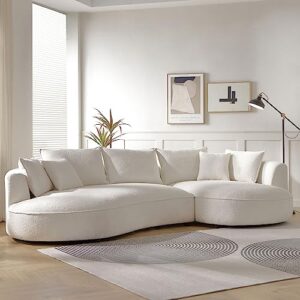 Left-Facing Cloud Curved Sofa Boucle Sectional Couch with Extra Wide Chaise Lounge and Pillows, Luxury Minimalist L-Shaped Leisure Sofá, 6-Seat Oversized Sofa&Couches for Living Room Apartment