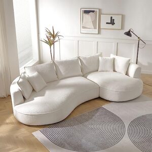 left-facing cloud curved sofa boucle sectional couch with extra wide chaise lounge and pillows, luxury minimalist l-shaped leisure sofá, 6-seat oversized sofa&couches for living room apartment