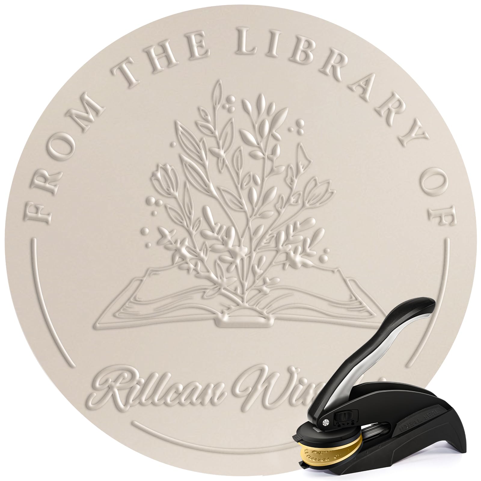 Custom Library Embosser | Personalized Book Embosser | Personal Library Embosser Custom Stamp Seal from The Library of | Floral Book Embosser (Flowers 1)