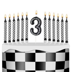 13pcs racing cars themed birthday candles, black and white checkered race car candles birthday cake numeral candle cake topper for party decoration baby shower party supplies (number 3)