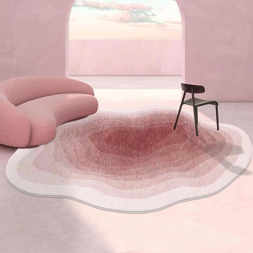 Modern Abstract Area Rugs Cute Gradient Irregular Carpets for Living Room Geometric Irregular Shaped Bedside Rug Non-slip Washable Large Area for Bedroom Entryway Dorm Kitchen, (Lotus Root Pink)