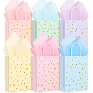 pajean 24 pack star gift bags with tissues paper star paper gift bags with handles colorful party favor bags kraft goodies treat bags for birthday baby shower wedding party favors supplies