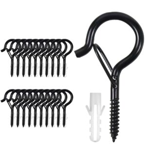 larmstom black screw hooks, 10 pack heavy duty vinyl coated hanging hooks with safety buckle & expansion tube for kitchen/home/outdoor/indoor