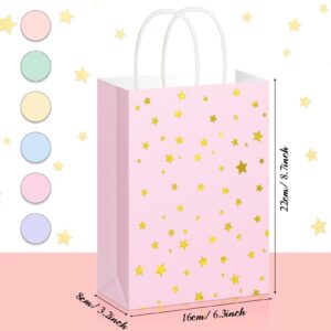 Pajean 24 Pack Star Gift Bags with Tissues Paper Star Paper Gift Bags with Handles Colorful Party Favor Bags Kraft Goodies Treat Bags for Birthday Baby Shower Wedding Party Favors Supplies