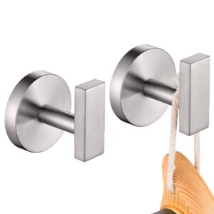 aoneon robe hook brushed nickel bath towel hooks stainless steel wall hooks for bathroom kitchen closet garage door hanger 2 pack, an1001br-p2