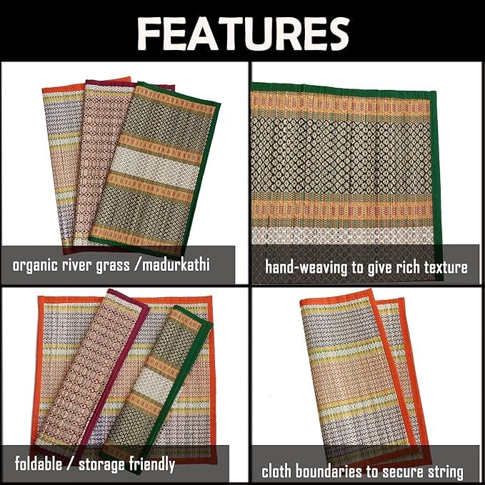 Generic INDIANSTORE4EVERYONE 18 X 18 Inch Hand Made Kusha Grass Aasan for Pooja (Multicolour) -Pack of 3 (Madurkathi River Grass Sedge/Korai)-100% ORGANIC, ys/m