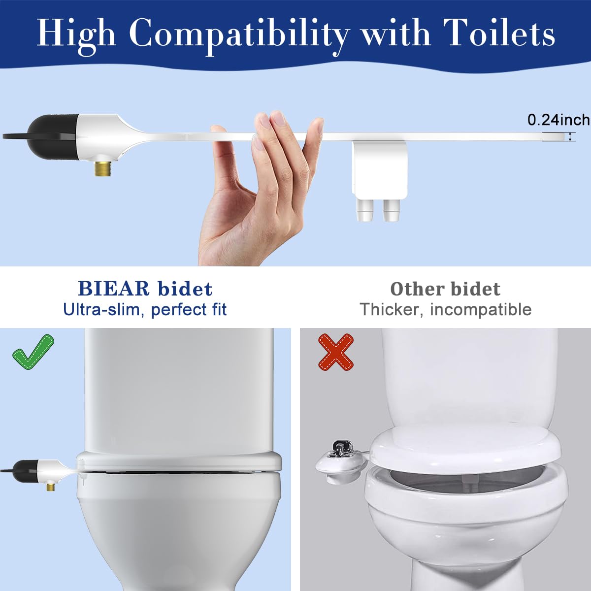 Bidet Toilet Seat Attachment Ultra Slim Bidet With Self Cleaning Dual Nozzle Adjustable Water Non Electric Bidet Fresh Water Spray for Sanitary and Feminine Wash - 2pack