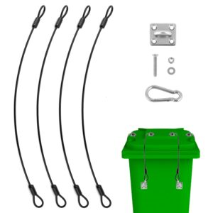 qwork black garbage trash can locks with adjustable wire ropes, heavy-duty stainless steel hasps, rust-resistant hardware, quick installation, 4 pcs