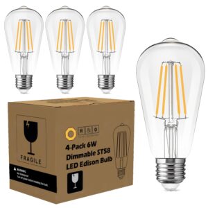 led light bulbs edison dimmable bulbs warm white 2700k light bulbs,e26 base energy saving equivalent 60w incandescent watt,antique glass style for home, bedroom. (2700k warm white, 4-pack)