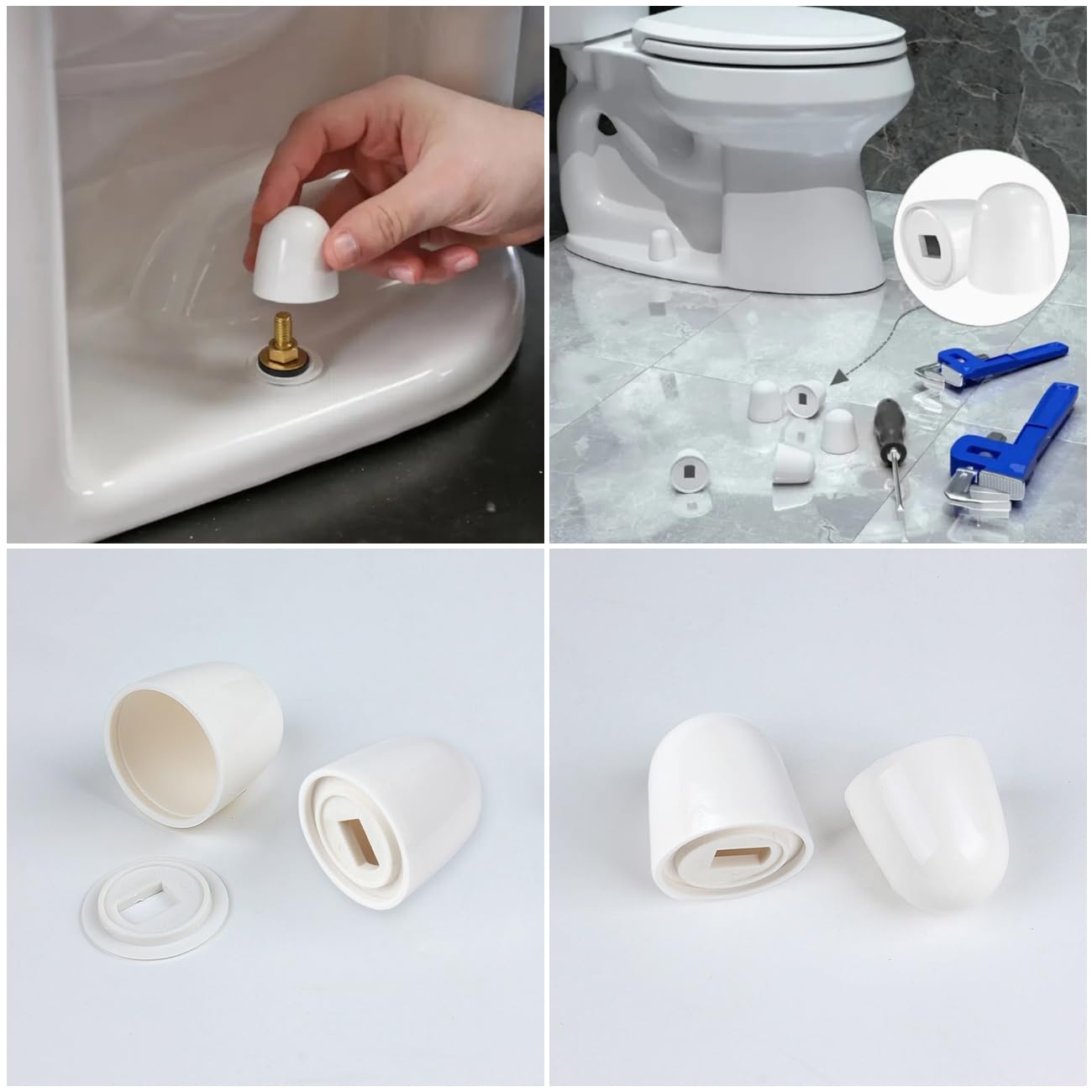 RecDec 8 Pack Toilet Bolt Covers Cap White Plastic Snap-On Taller Caps with Washer Universal Fit for Uncutting Floor Mount Screws Bowl Decorative Bidet Seat Easy Install