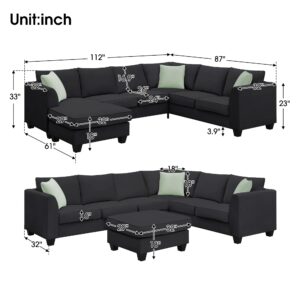 Modern Large U-Shape Sectional Sofa Set, 7 Seat Fabric Sofaset with Movable Ottoman