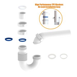 Flexible P Trap for Bathroom Sink, Flex Drain Pipe for Bathroom Sink Drain Kit and Kitchen Sink Drain Kit, 1-1/2" or 1-1/4" Expandable Sink Trap, Slip Joint or Direct Connection 1/2 Inch P Trap Kit