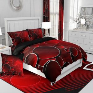 Feelyou Red and Black Duvet Cover 100% Cotton Queen Size Kids Circle Comforter Cover Set for Boys Teens Geometric Bedding Set Modern Geometry Bedspread Cover Room Decor Quilt Cover