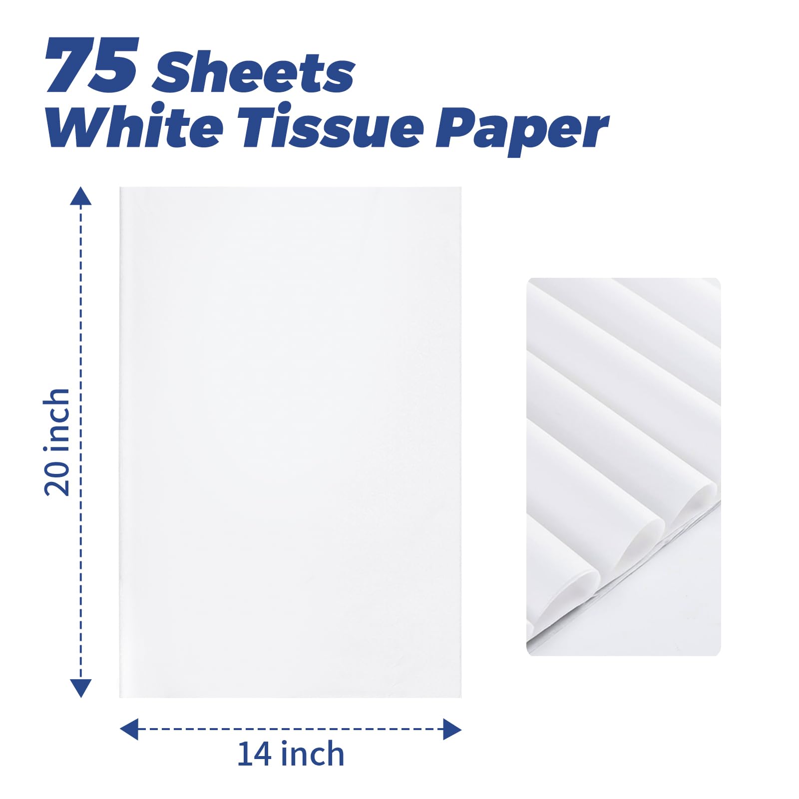 Simetufy White Tissue Paper for Gift Bags, 75 Sheets 14 x 20 Inches White Wrapping Paper for Packaging, Gift Wrapping Tissue Paper Bulk for Holiday, Birthday, Christmas, Party Decor and DIY Crafts