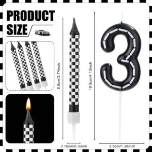 13pcs Racing Cars Themed Birthday Candles, Black and White Checkered Race Car Candles Birthday Cake Numeral Candle Cake Topper for Party Decoration Baby Shower Party Supplies (Number 3)