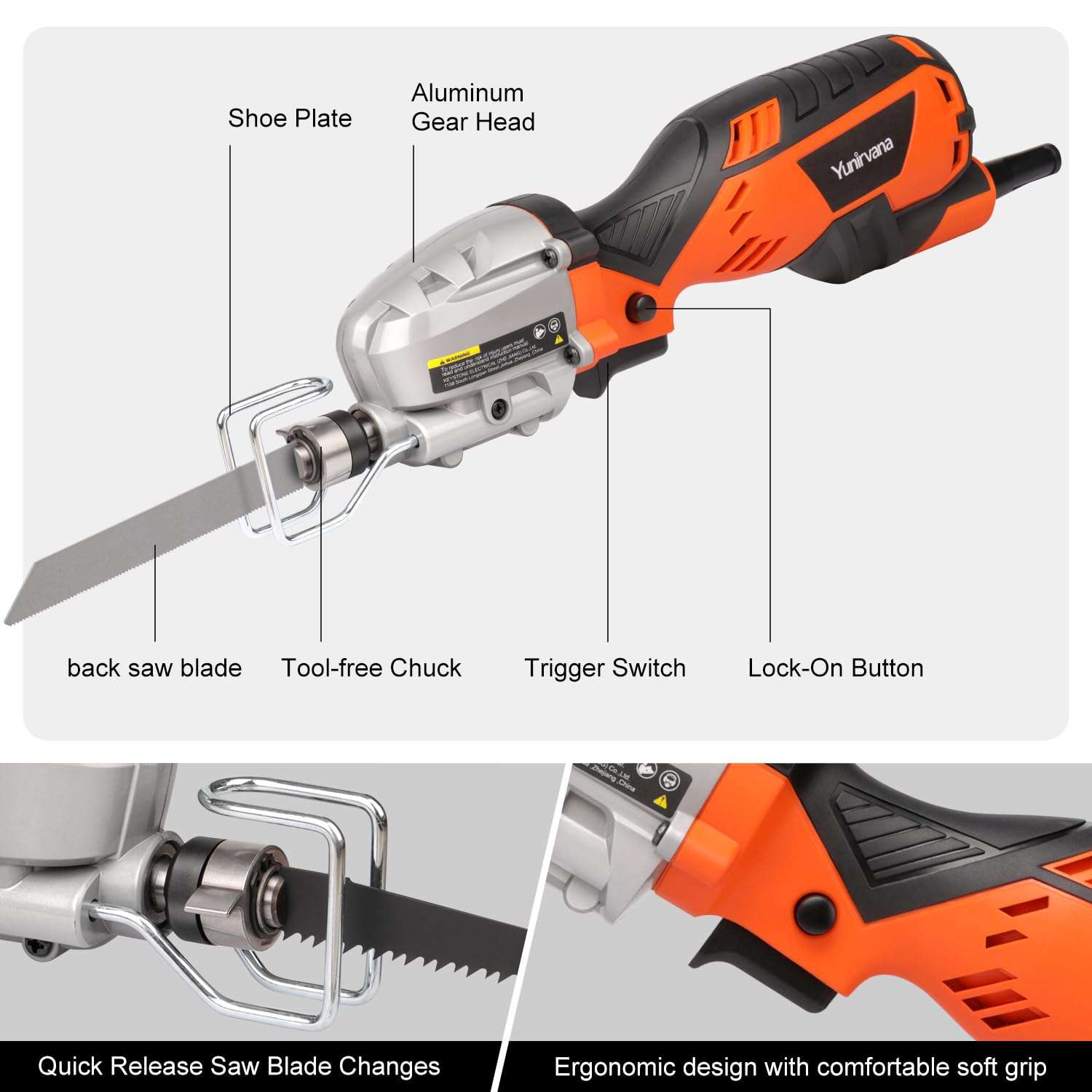 Yunirvana 5.0 Amp Variable-Speed Corded Reciprocating Saw - 3000spm for Versatile Cutting, 1/2" Stroke Length, Up to 4-1/2" Cutting Capacity for Wood and Metal