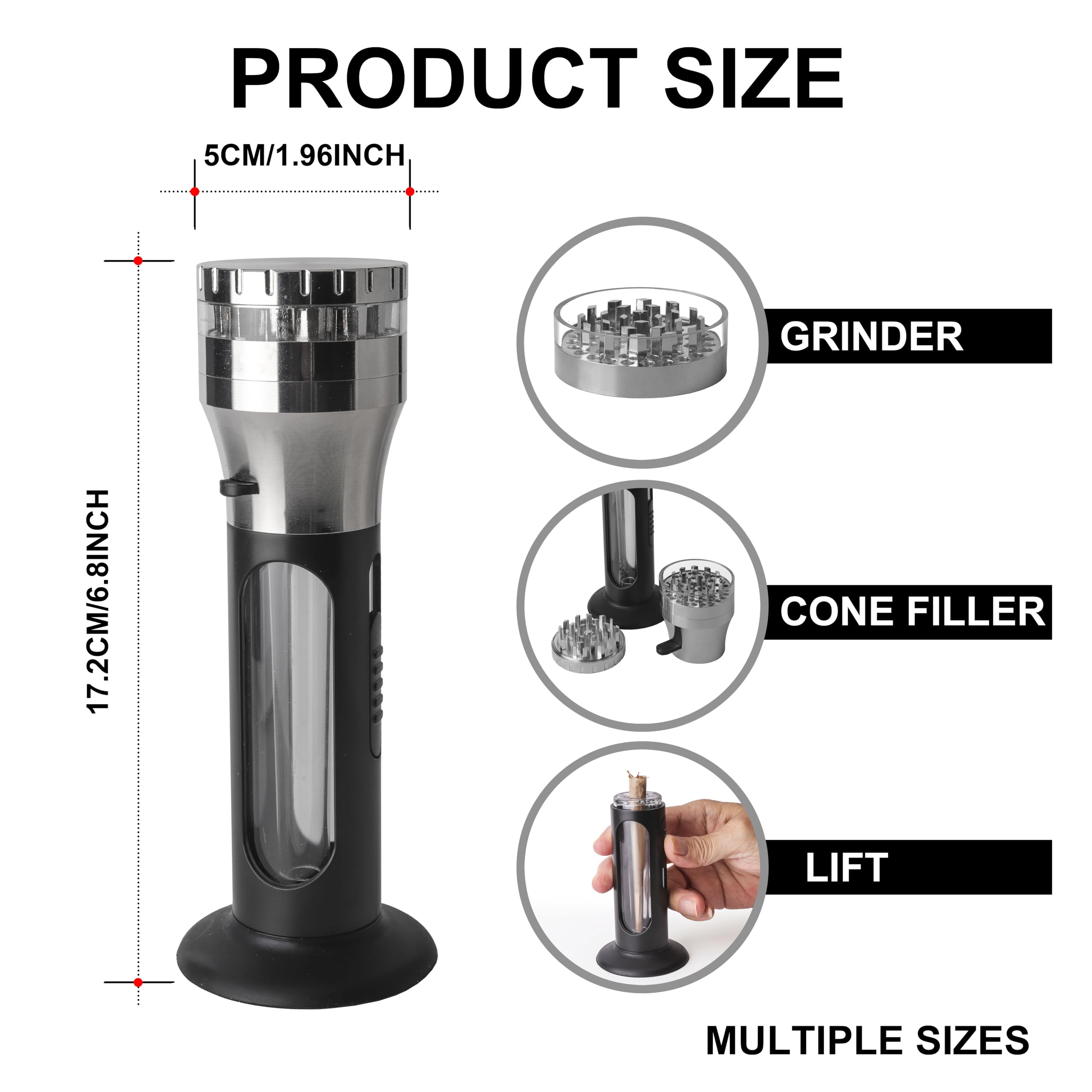 Free Boy 2-In-1 Herb Grinder Cone Loader Grinder Roller,Portable Grinder and Cone Filler,All-In-One Rolling Machine for King Size