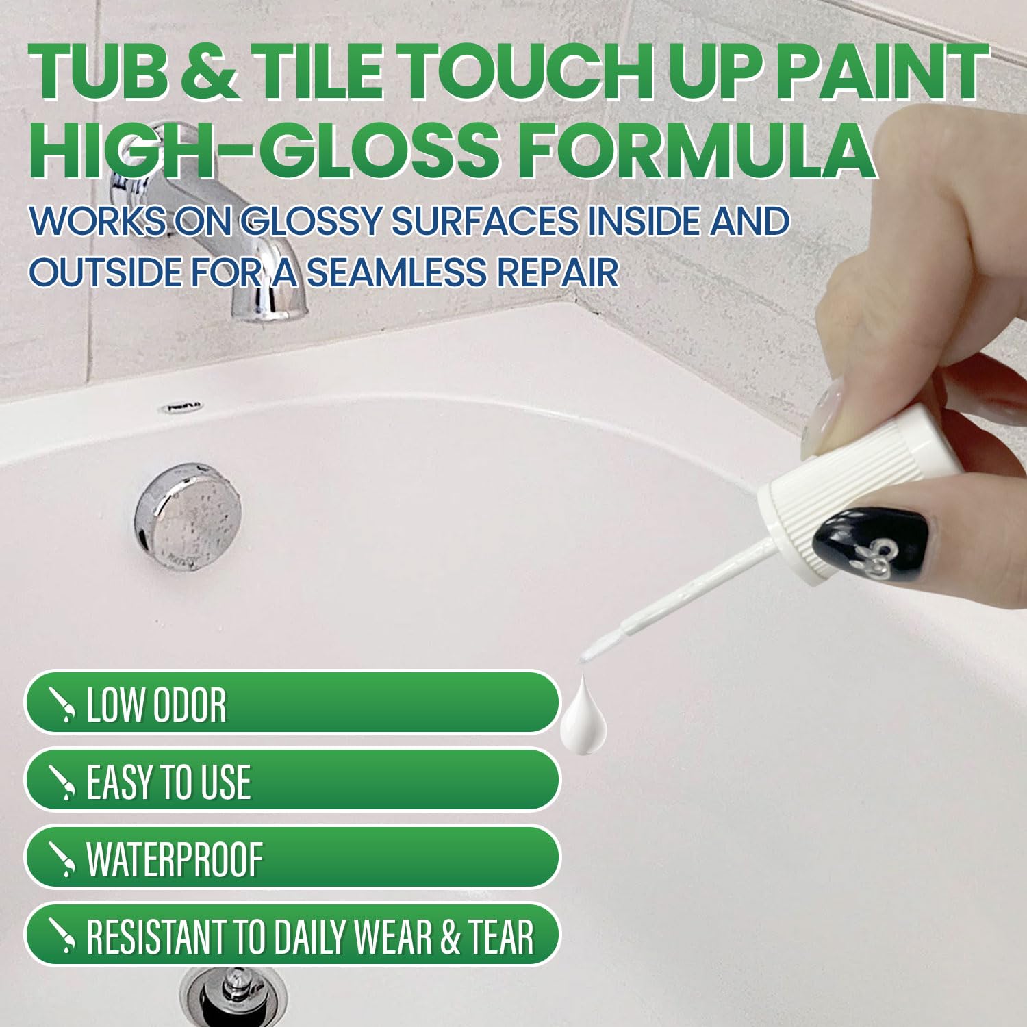 Specialty Tub and Tile Paint, High-Gloss White Tub Paint for Bathtub, Scratches & Chips on Tubs, Tiles, Porcelain, Acrylic, Enamel, Cast Iron, Sinks and Toilets, Quick Dry & Waterproof Porcelain Paint