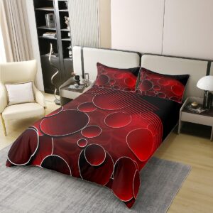 Feelyou Red and Black Duvet Cover 100% Cotton Queen Size Kids Circle Comforter Cover Set for Boys Teens Geometric Bedding Set Modern Geometry Bedspread Cover Room Decor Quilt Cover