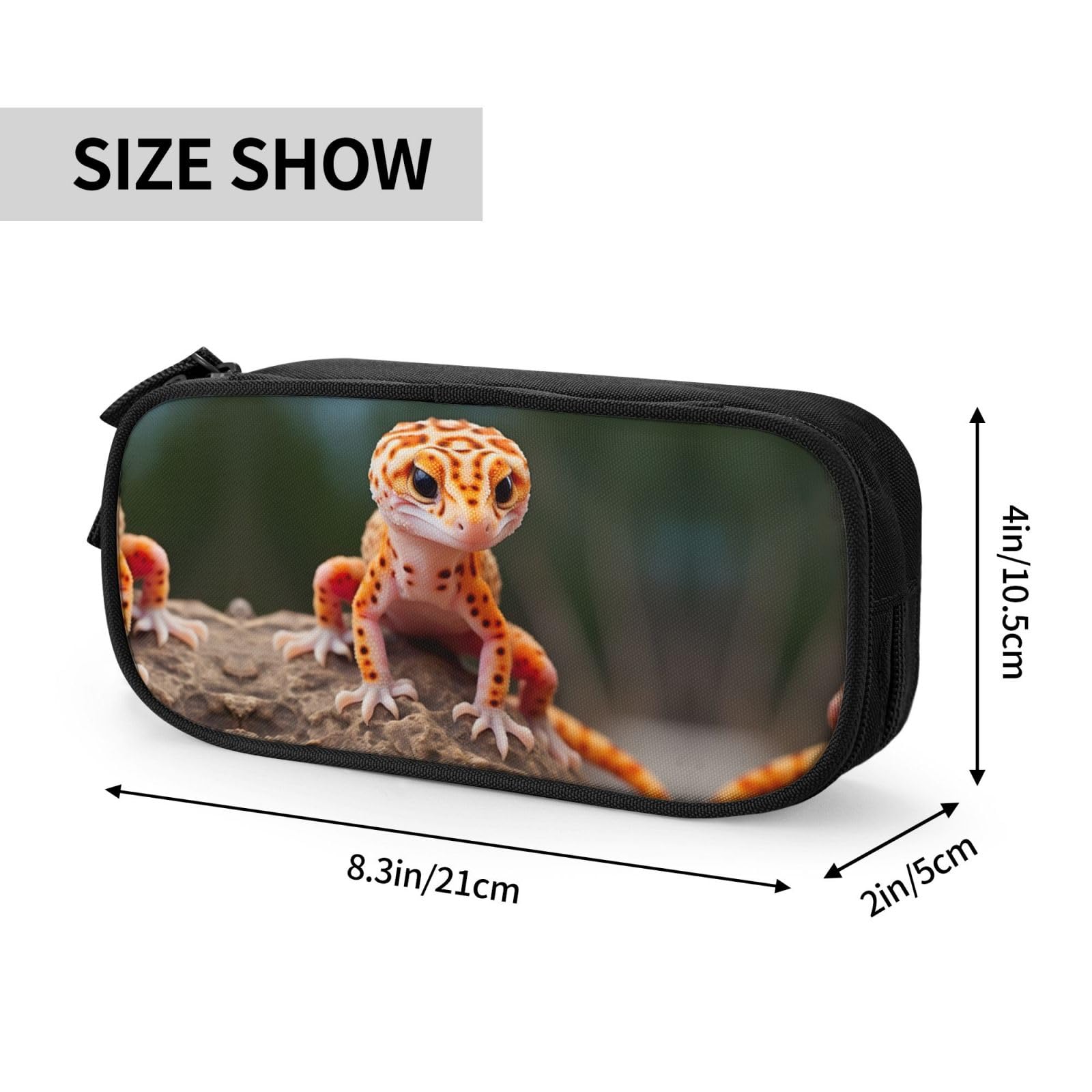 NOUZU Sand Leopard Gecko Print Large Pencil Case Pouch With Zipper Adults Office Travel Stationery Makeup Bag, Black, RXZER23