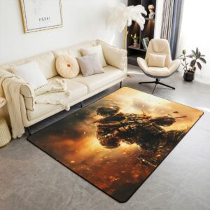 american soldier living room rugs 5x7 army rifle machine area rug for kids teen camo soldiers lover carpet runner non slip military themed decorative accent rug bedroom decor