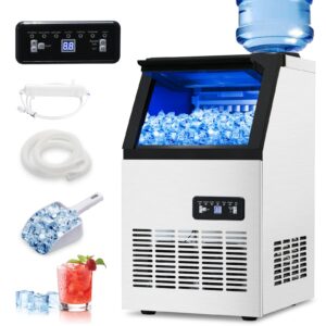 amzgachfktch commercial ice maker 120lbs/24h ice maker machine with 2 water inlets, under counter ice maker with 30lbs storage, freestanding ice machine includes water filter, scoop, connection hoses